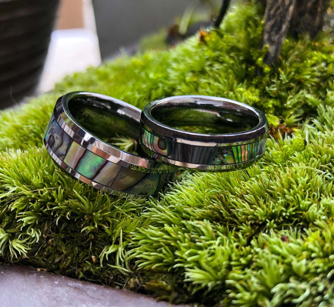 Abalone Shell Tungsten Wedding Ring Set His and Hers Wedding Band ...