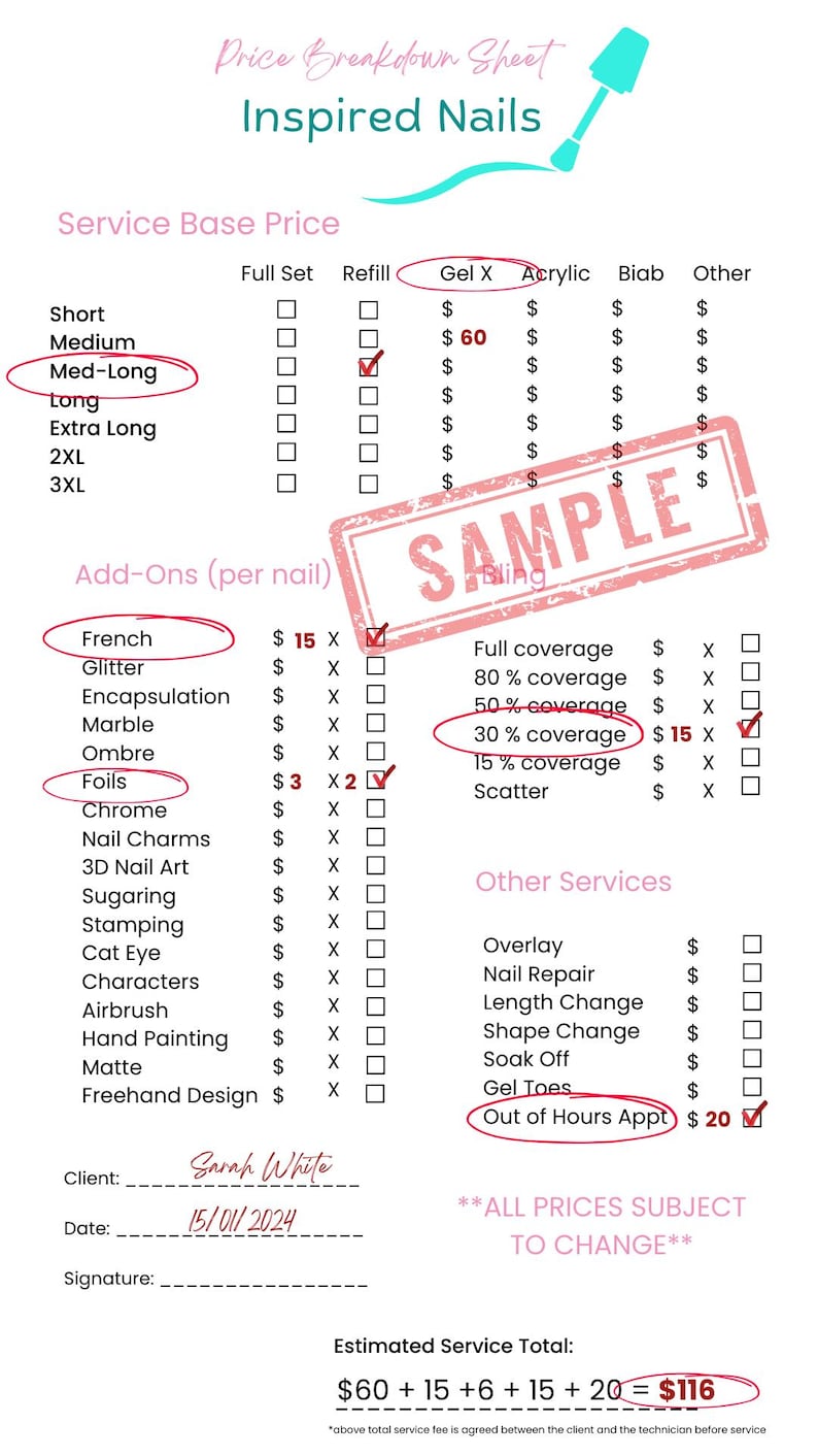 Pricing Breakdown Template, Nail Tech, Pricing Tool for Beauty ...