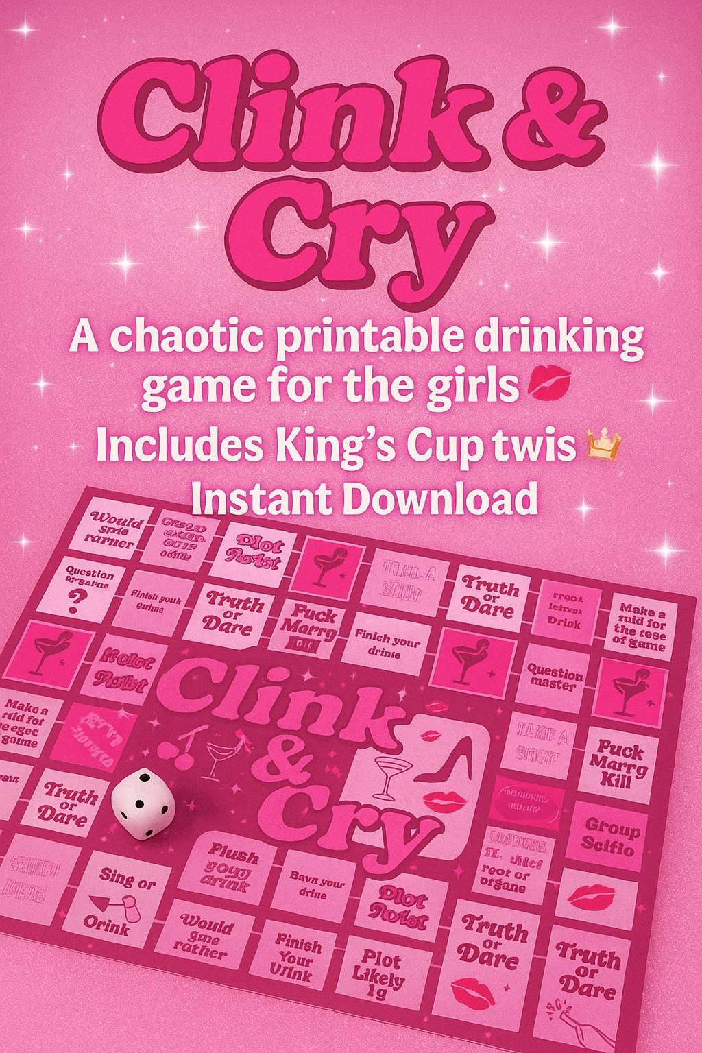 Clink & Cry Party Drinking Game for Girls Kings Cup Inspired Board Game ...