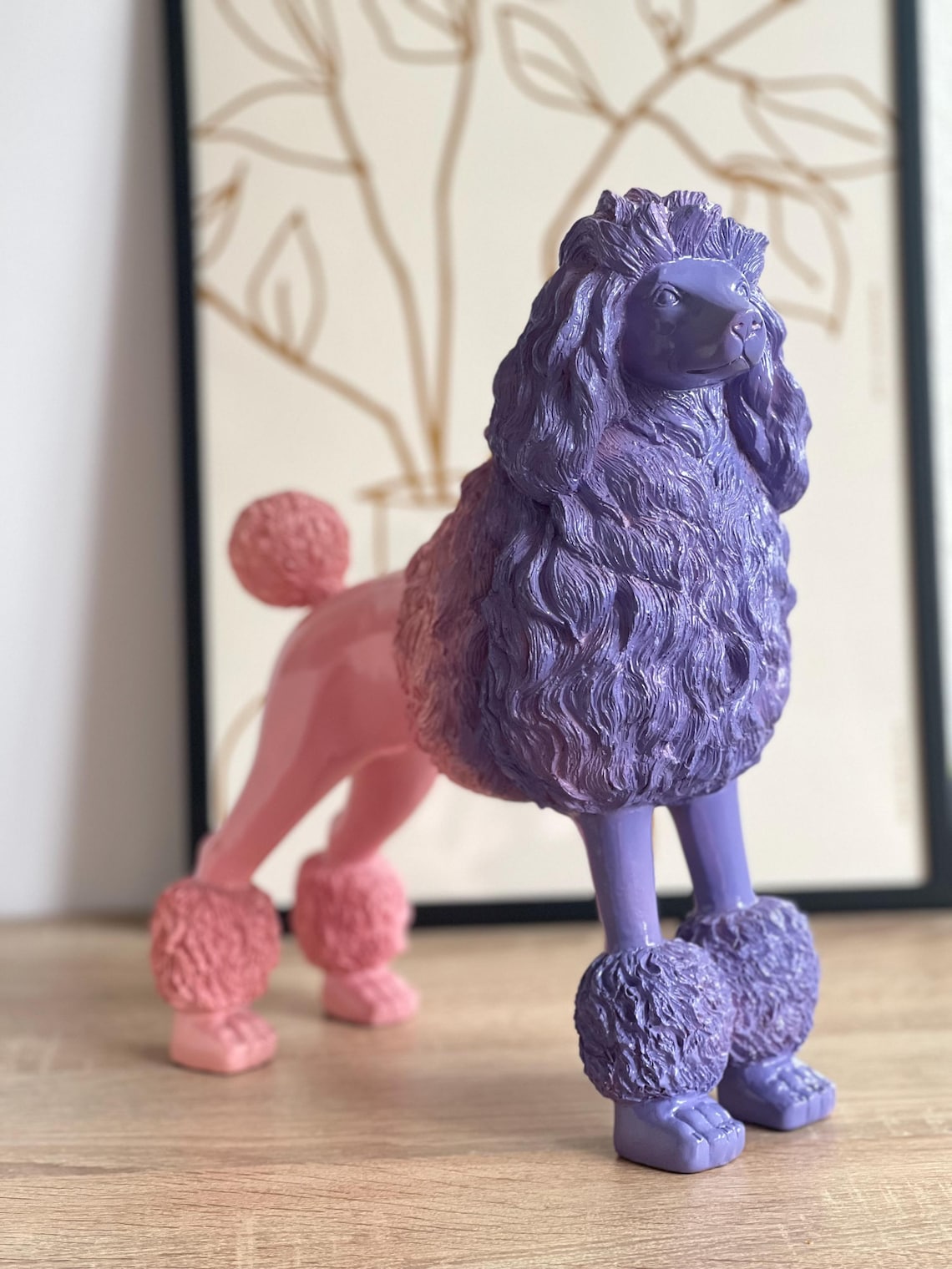 Poodle Statue - Decorative Dog Figurine - Pink & Purple Animal ...