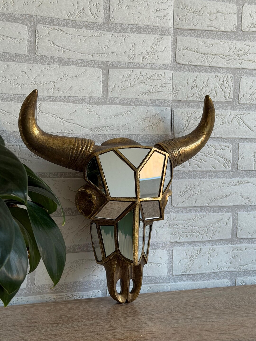 Bull's Head Wall Decor – Mirror Wall Figurine – Geometric Animal Head ...