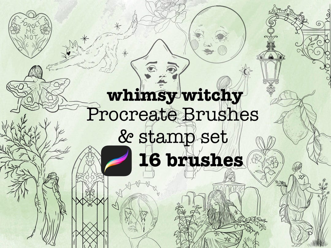 Whimsy Witchy Procreate Brush & Stamp Set – 16 Magical Line Art Brushes ...