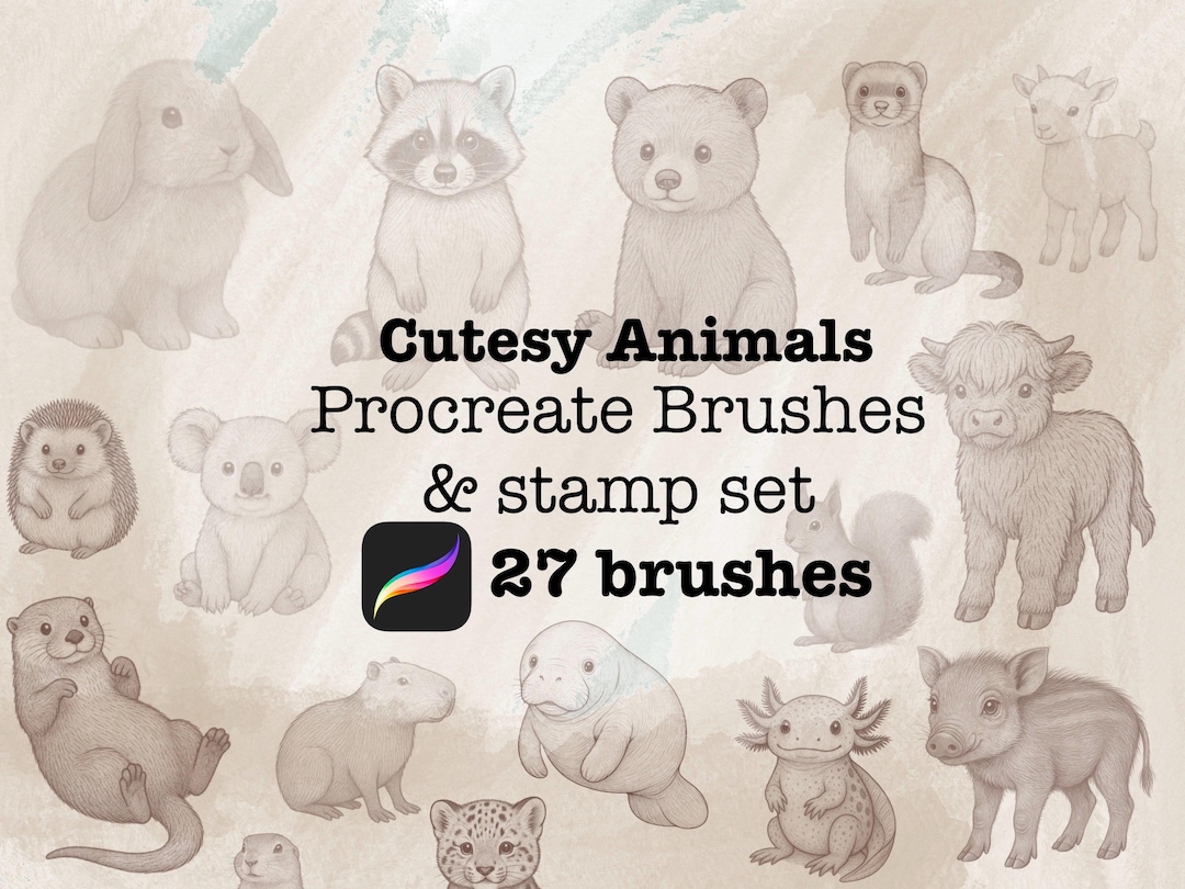 Cutesy Animals Procreate Brush & Stamp Set – 27 Adorable Animal Stamps ...