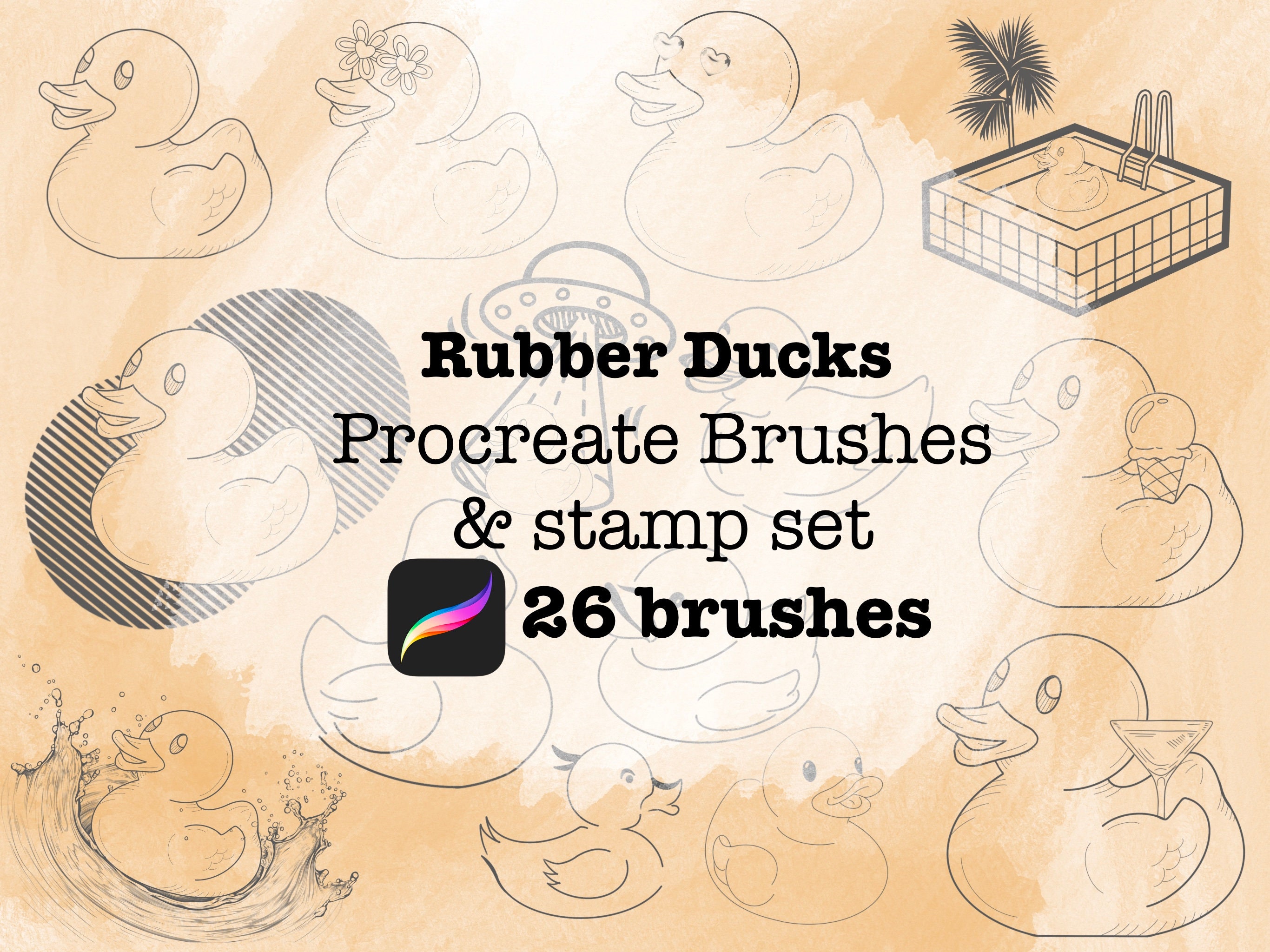 Rubber Duck Procreate Stamp Brush Pack - 26 Unique Duck Designs for ...