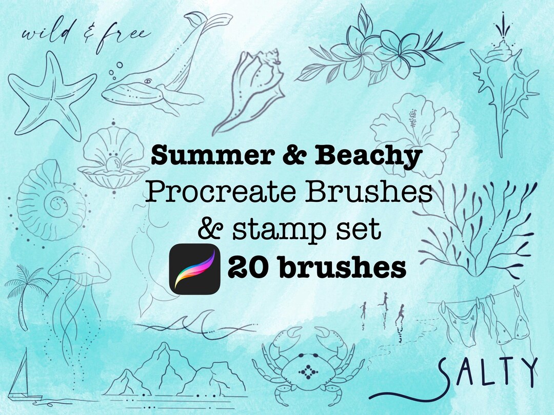 Summer Vibes Procreate Stamp Set – Beach, Lake Days, Tattoo Flash ...