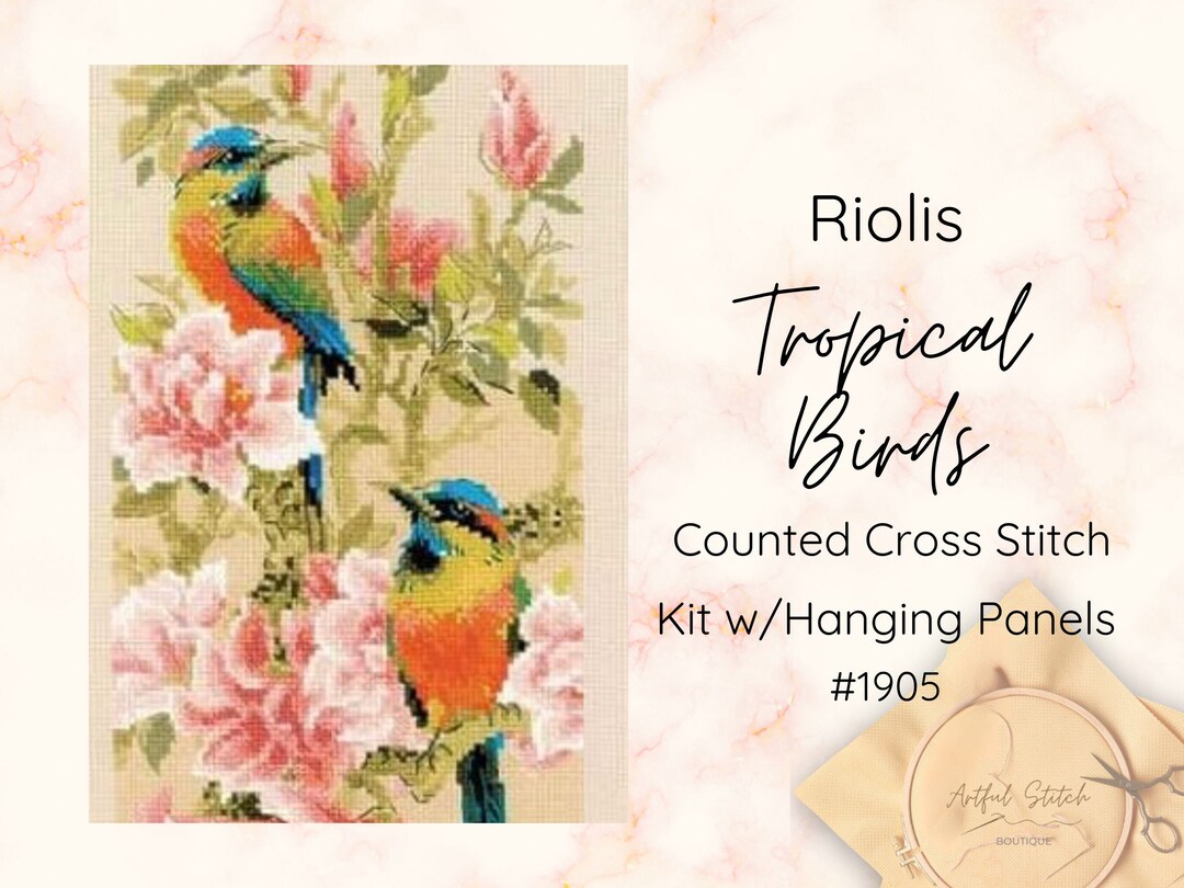 Tropical Birds Counted Cross Stitch Hanging Kit From Riolis Wool/acrylic Thread - Etsy