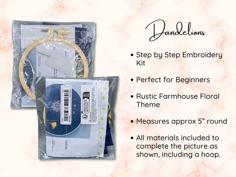 Dandelions in the Breeze, Beginners Embroidery Kit, Floral and Plant ...