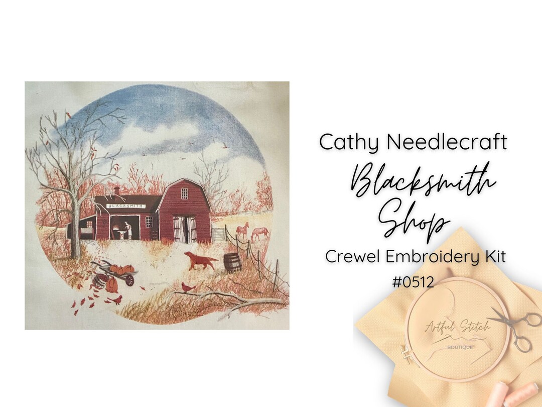 Blacksmith Shop, Vintage Crewel Embroidery Kit From Cathy Needlecraft ...