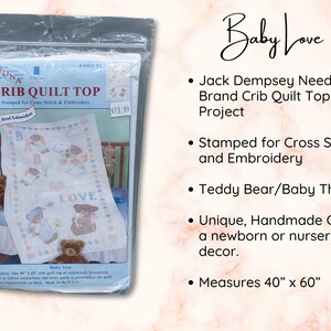 Baby Love, Stamped for Cross Stitch and Embroidery Crib Quilt Top From ...