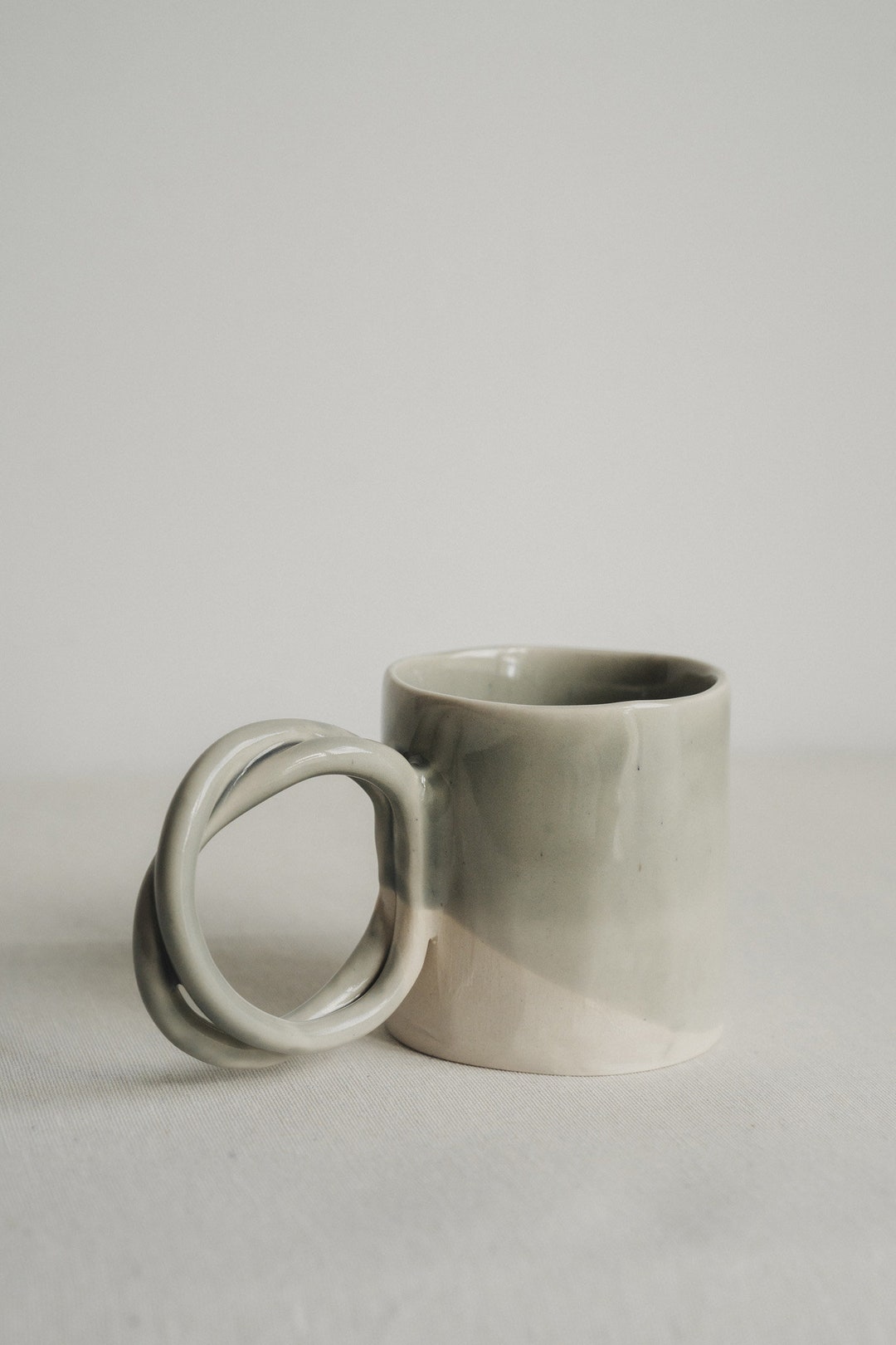 Mug With Interesting Handle Made of Porcelain With Grey Glossy Finish ...