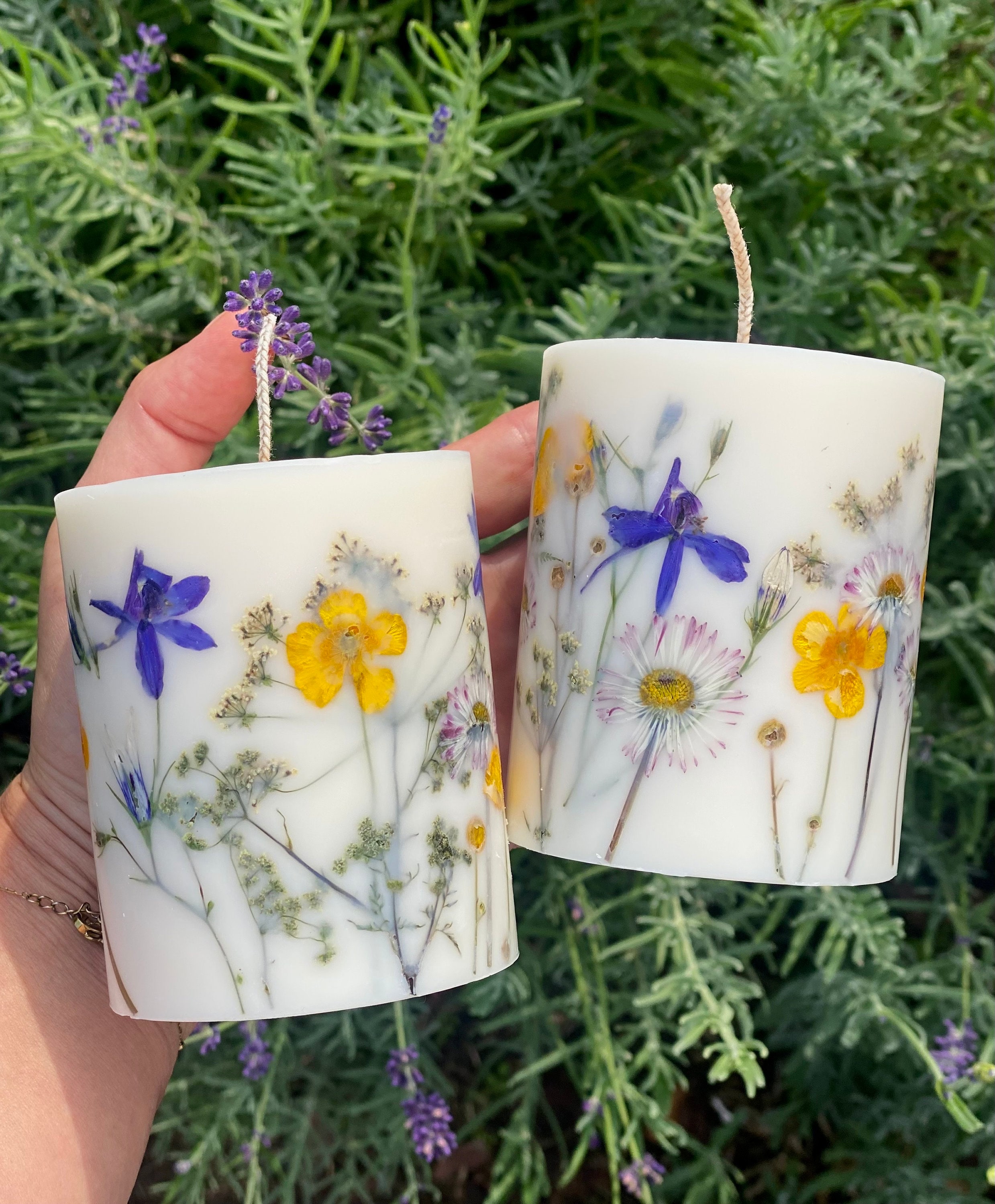 Pressed Flower Candle, Dried Flower Pillar Candle, Candle With Real ...