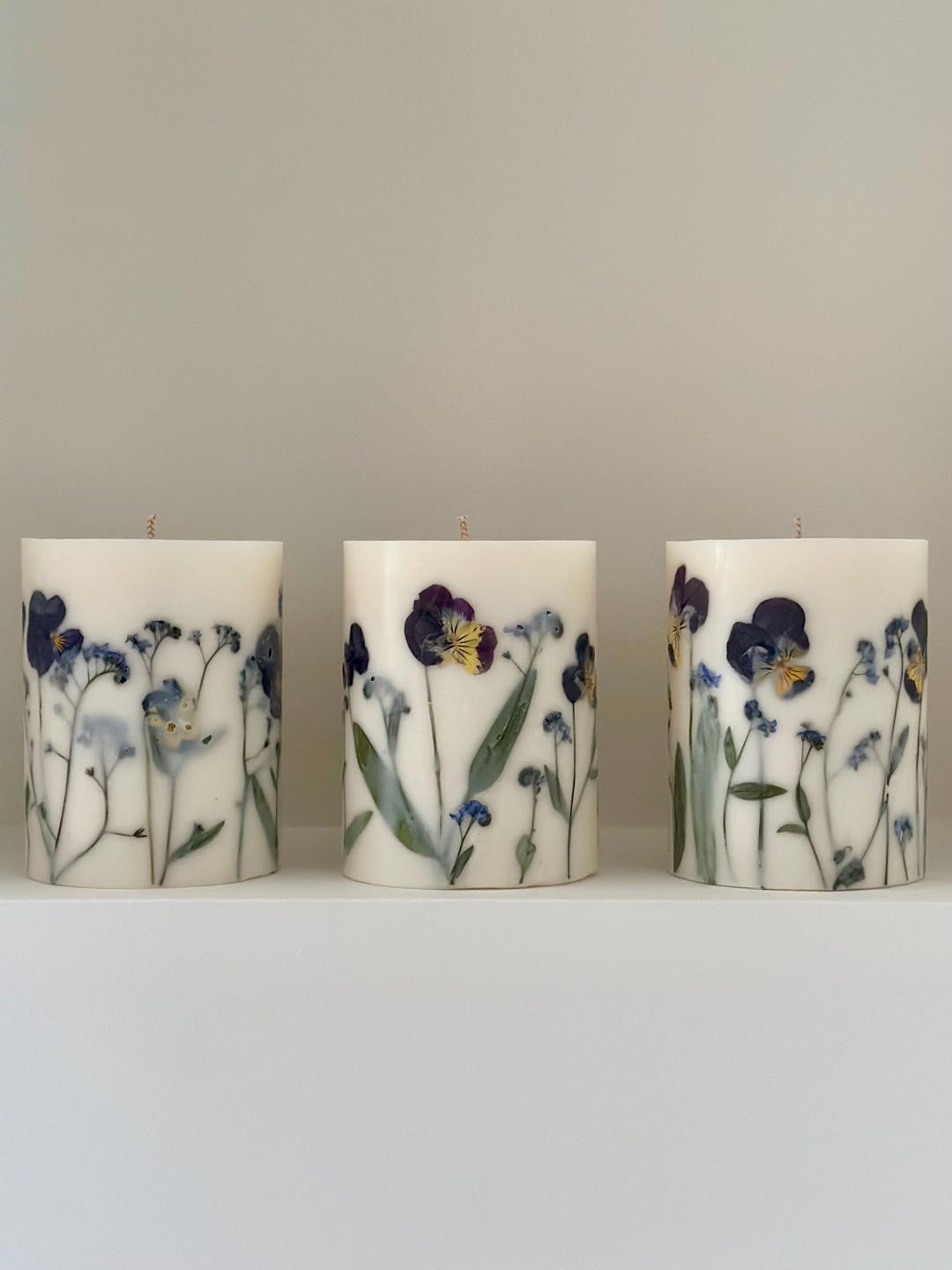 Pressed Flower Candle, Dried Flower Pillar Candle, Candle With Real ...