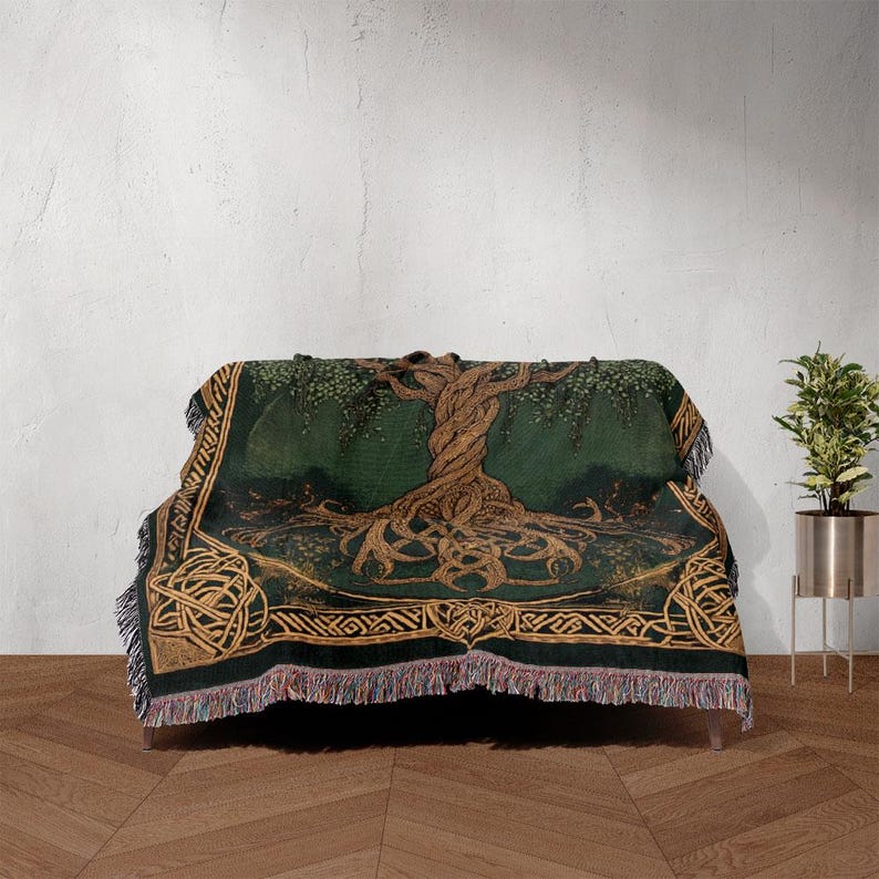 Celtic Tree of Life Woven Throw Blanket, Vintage Yggdrasil Bed Blanket ...