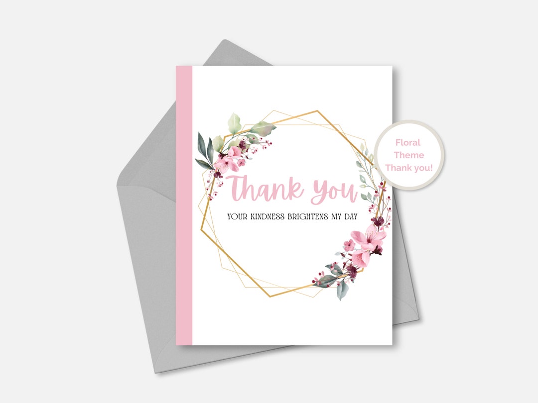Pink Floral Thank You Card Printable - Etsy