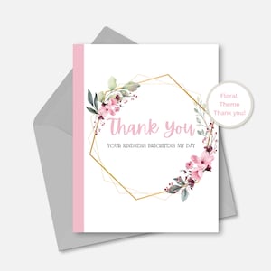 Pink Floral Thank You Card Printable - Etsy