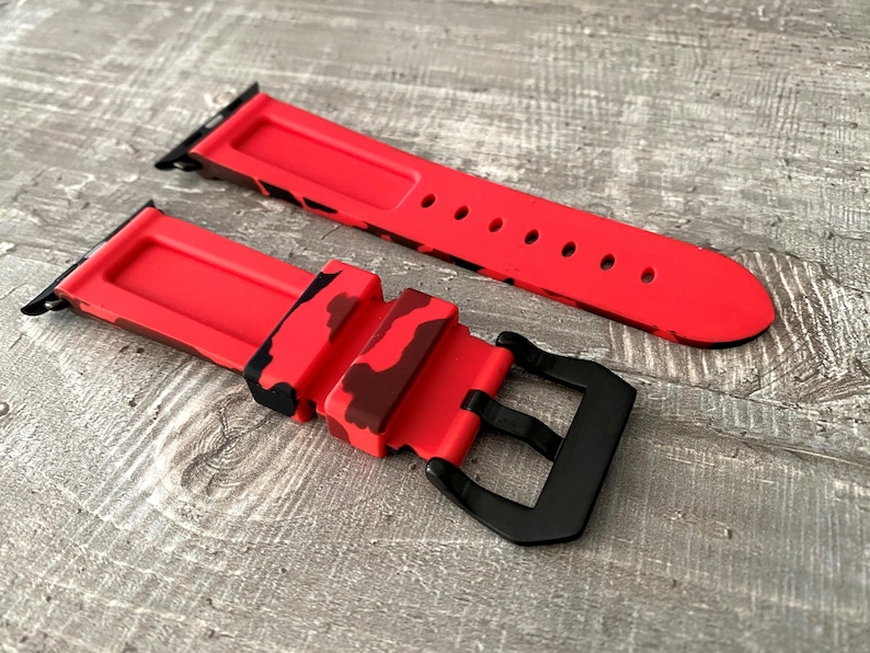 Red Camo Silicone Rubber Diving Watch Strap Band for Apple Watch 42/44 ...