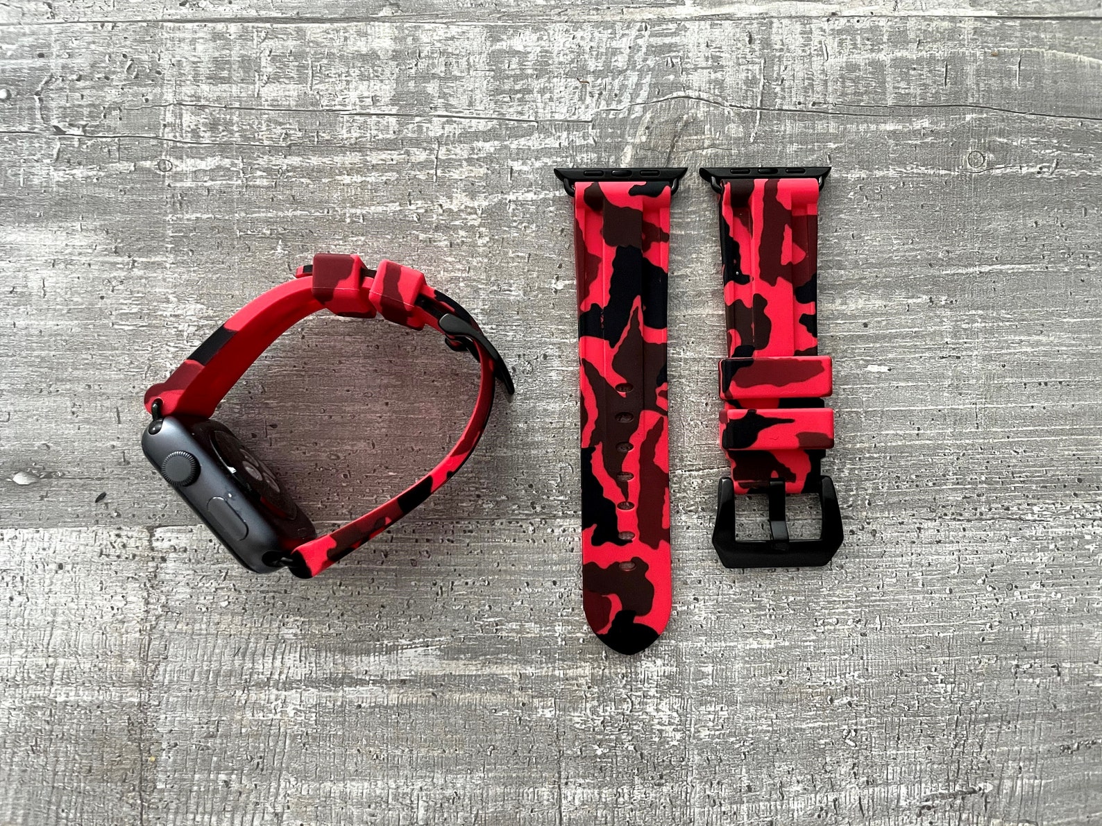 Red Camo Silicone Rubber Diving Watch Strap Band for Apple Watch 42/44 ...