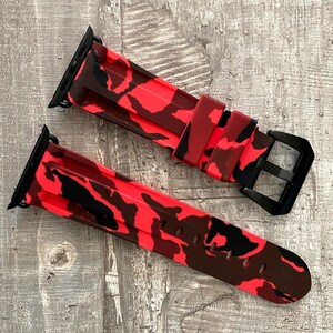 Red Camo Silicone Rubber Diving Watch Strap Band for Apple Watch 42/44 ...