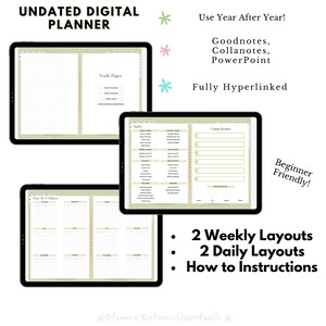 Undated Sage Green Hyperlinked Digital Planner - Etsy