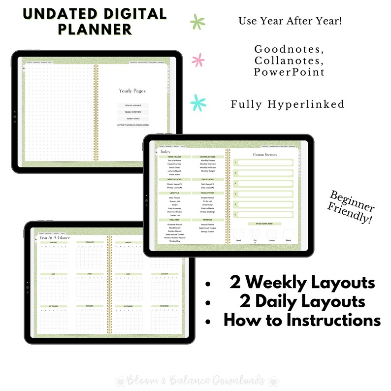 Undated Sage Green Hyperlinked Digital Planner - Etsy
