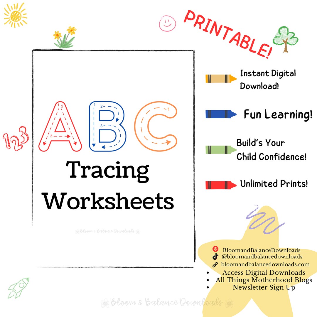 Alphabet Learning Printable- Digital Download- Alphabet Tracing- ABC ...