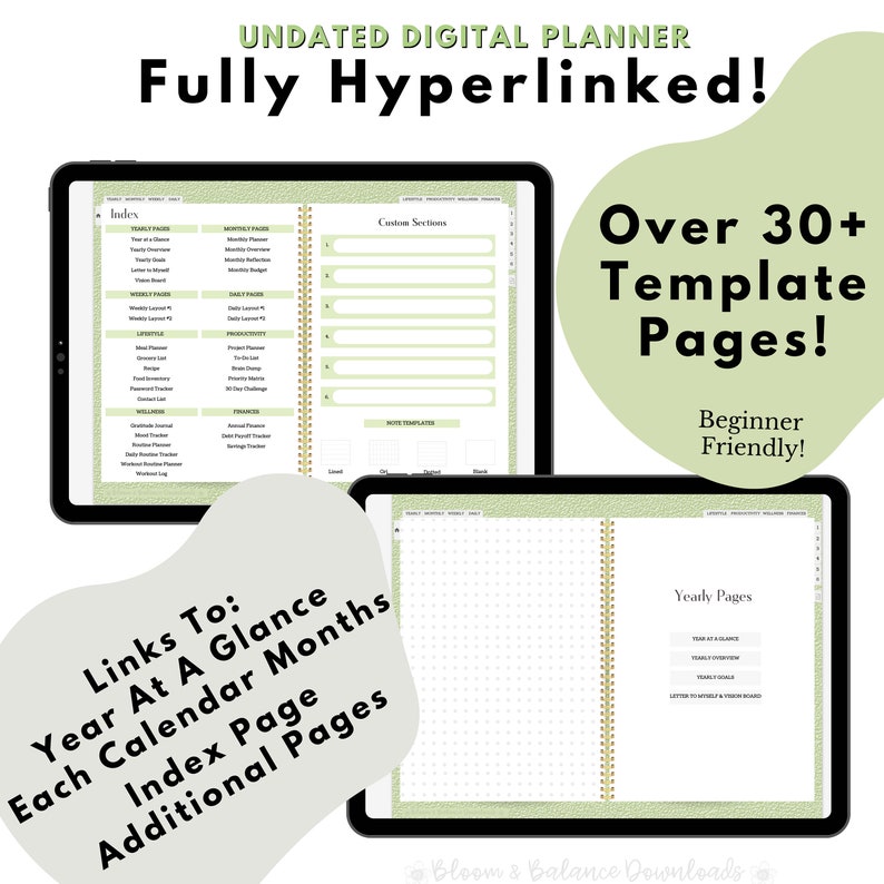 Undated Sage Green Hyperlinked Digital Planner - Etsy
