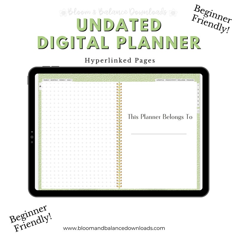 Undated Sage Green Hyperlinked Digital Planner - Etsy