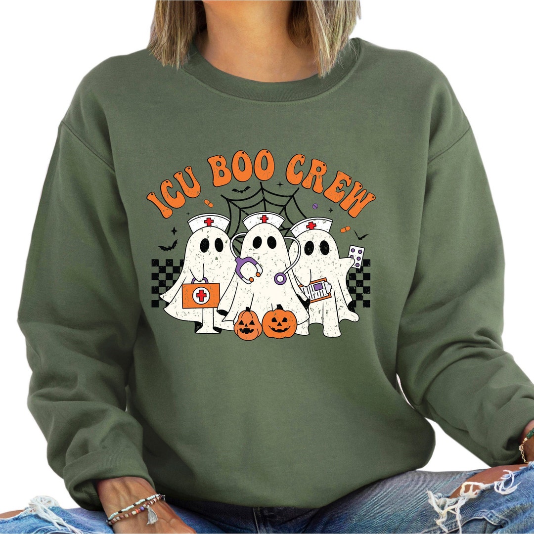 Retro ICU Nurse Halloween Ghost Boo Sweatshirt, Nurse Boo Crew ...