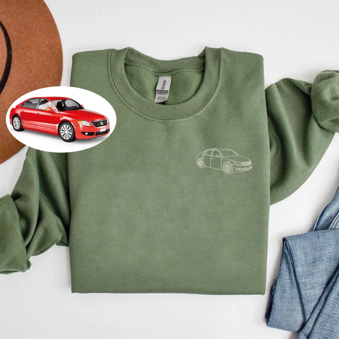 Car Outline Sweatshirt, Personalized Car Portrait From Photo Crewneck ...