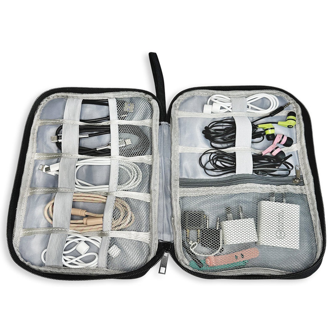 Travel Cable Organiser large, 2 Compartments, Portable Tech Accessory ...