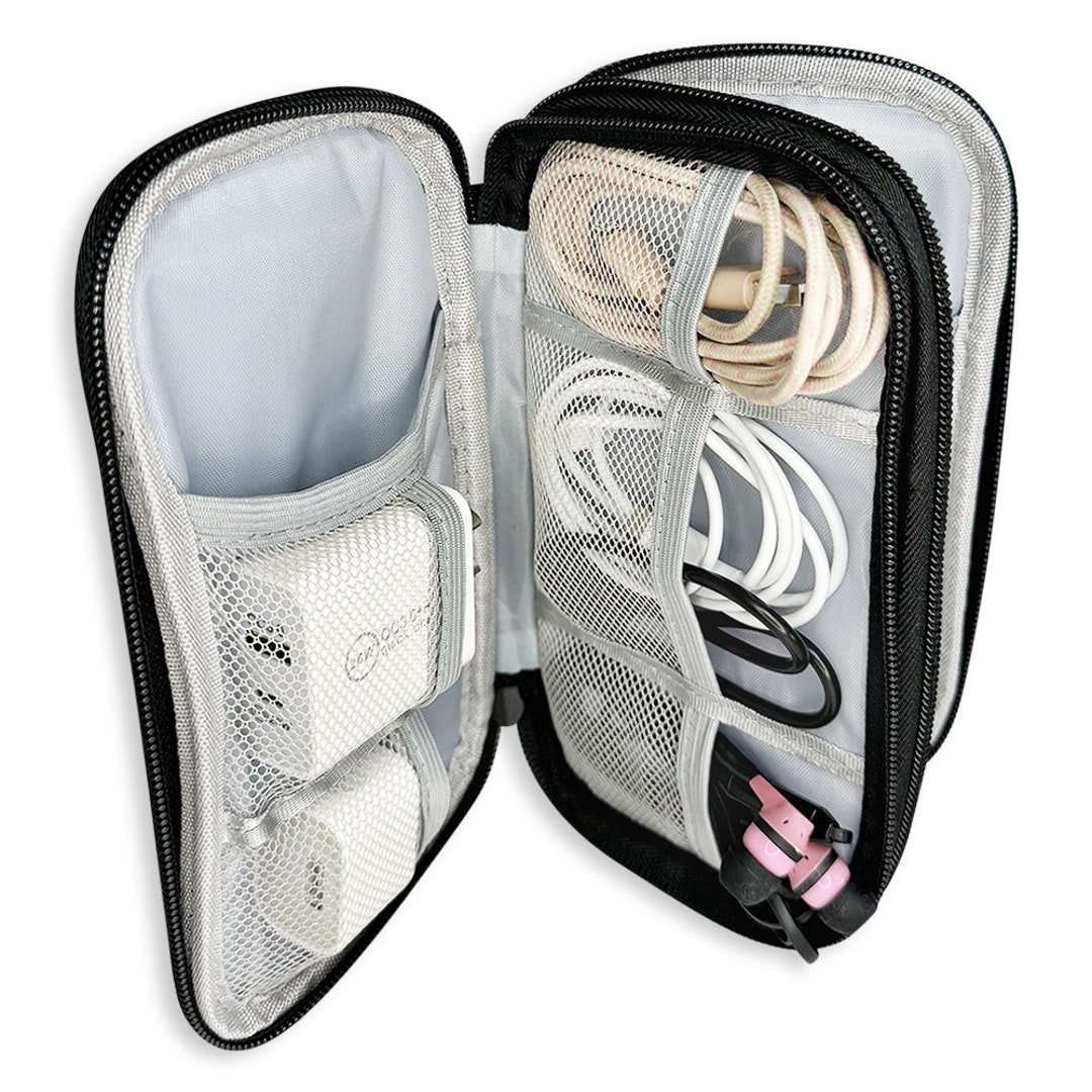 Travel Cable Organiser small, 3 Compartments, Portable Tech Accessory ...