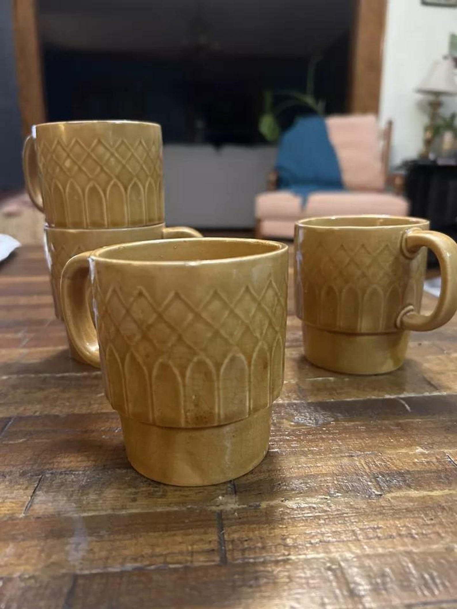 Mid Century Modern Mugs Set of Four Honey Colored Stackable Stoneware ...