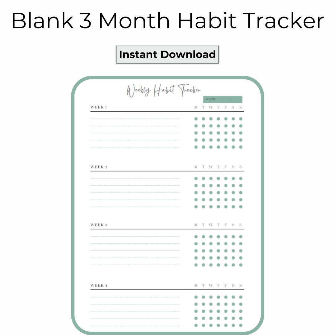 Blank 3 Month Habit Tracker - Instant Download - Printable PDF ...