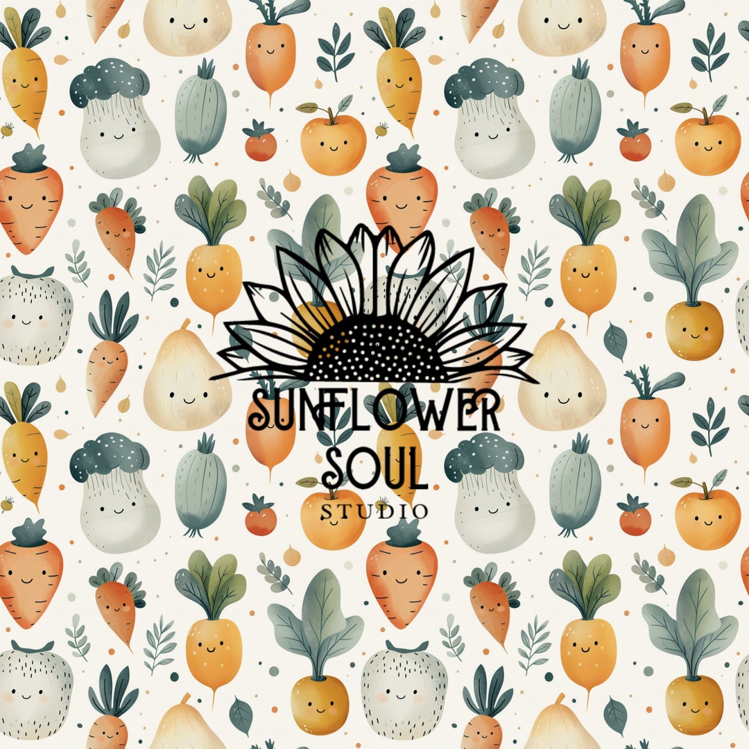 Seamless Repeat Pattern Happy Vegetables | Digital Paper Scrapbook ...