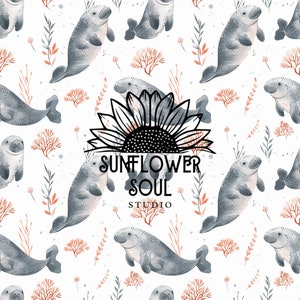 Seamless Repeat Pattern Cute Manatees | Digital Paper Scrapbook ...