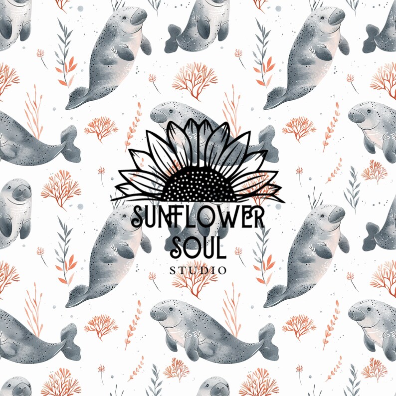 Seamless Repeat Pattern Cute Manatees | Digital Paper Scrapbook ...