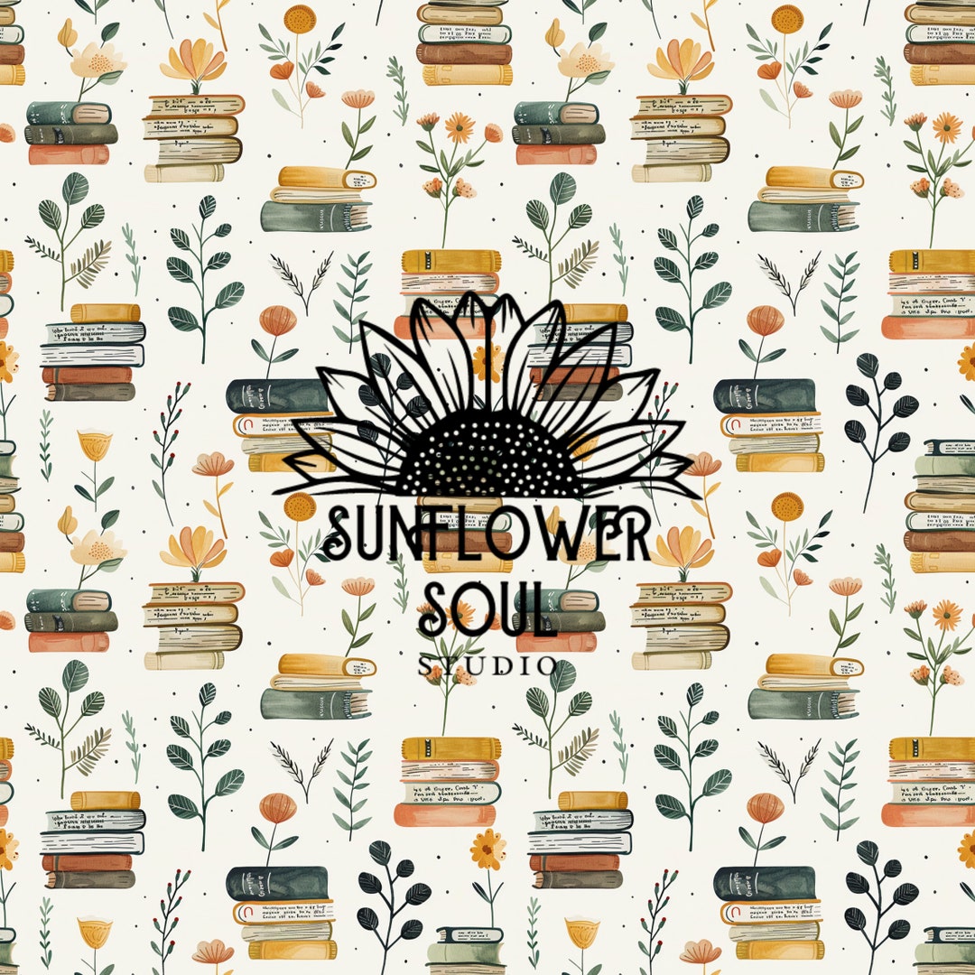 Seamless Repeat Pattern Vintage Books and Flowers Digital Paper ...