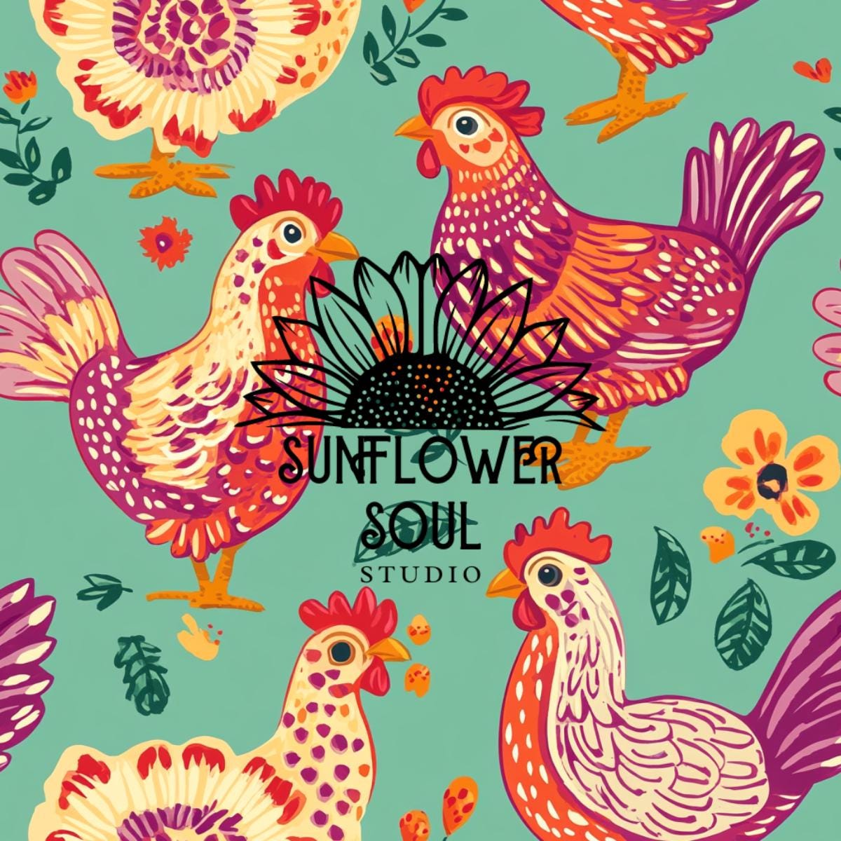 Boho Farmhouse Creatures Seamless Design | Sweet Chickens and Hens ...