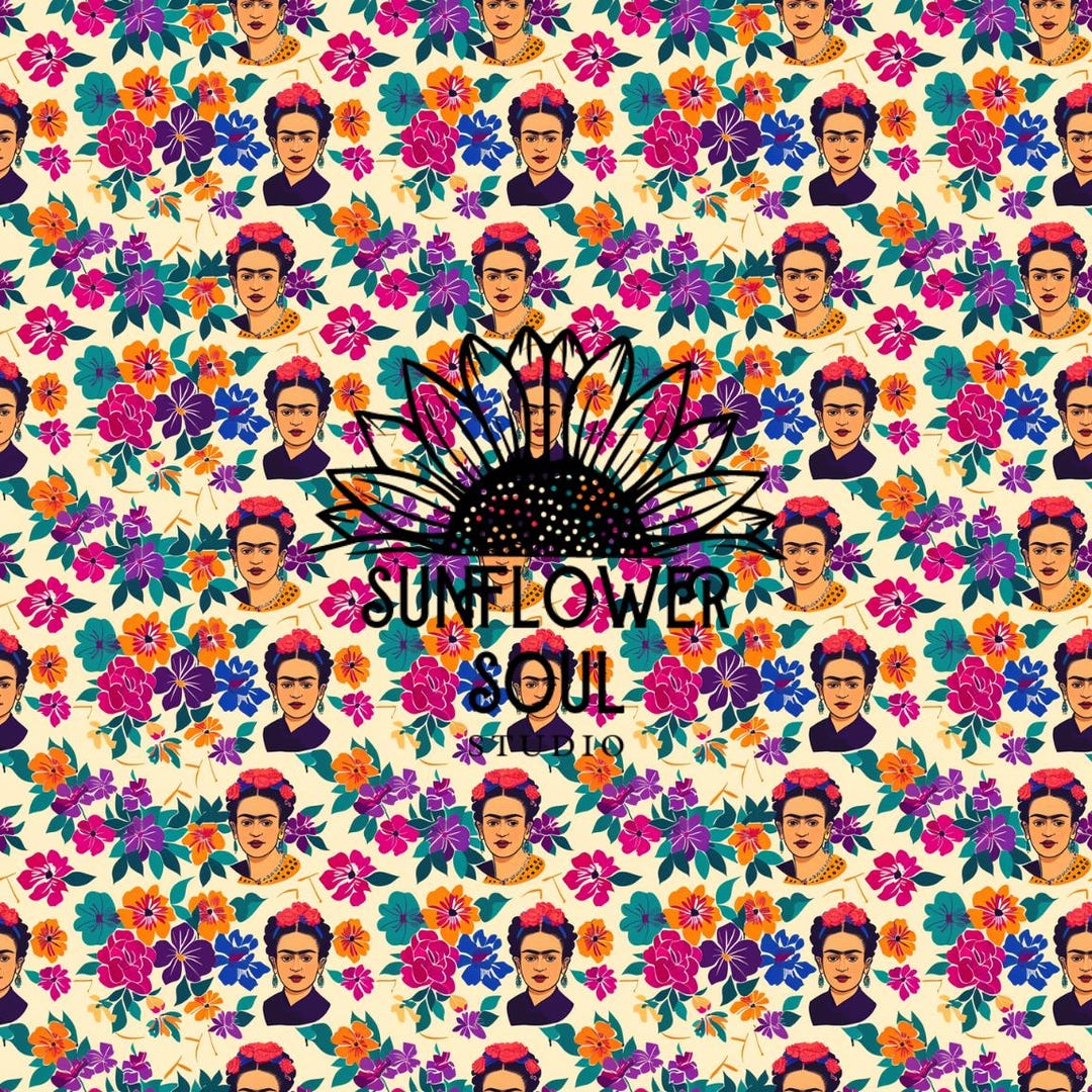 Seamless Repeat Pattern Frida Kahlo | Digital Paper Scrapbook Fabric | Bohemian Floral Seamless ...