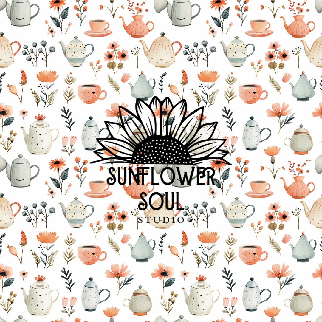 Seamless Repeat Pattern Tea and Flowers | Digital Paper Scrapbook | Tea ...