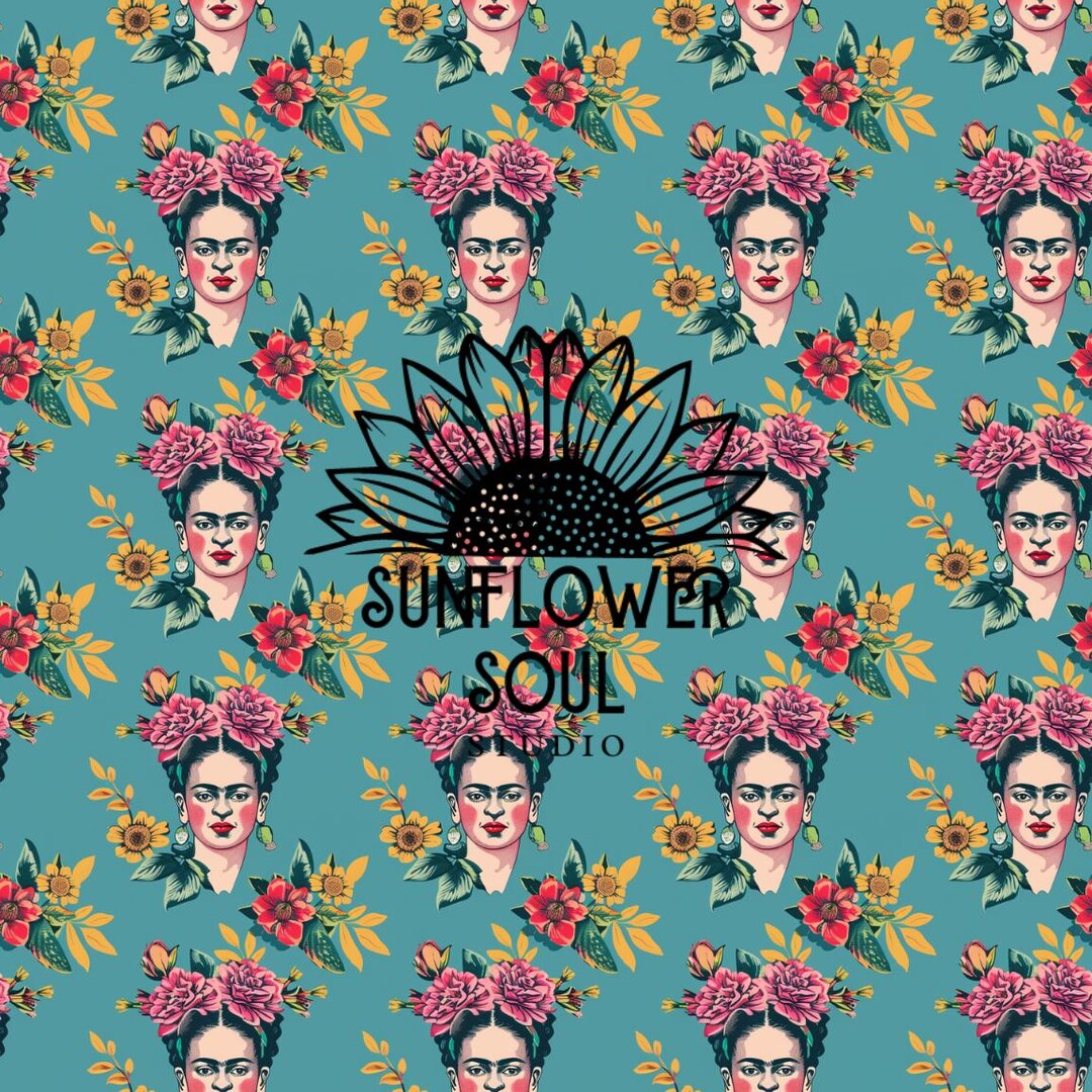 Seamless Repeat Pattern Frida Kahlo | Digital Paper Scrapbook Fabric | Bohemian Floral Seamless ...