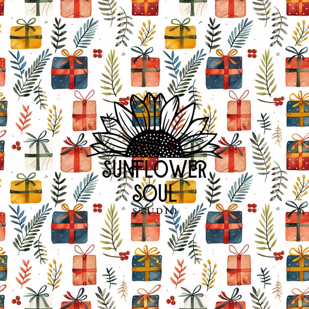 Seamless Repeat Pattern Boho Christmas Gifts Digital Paper Scrapbook ...