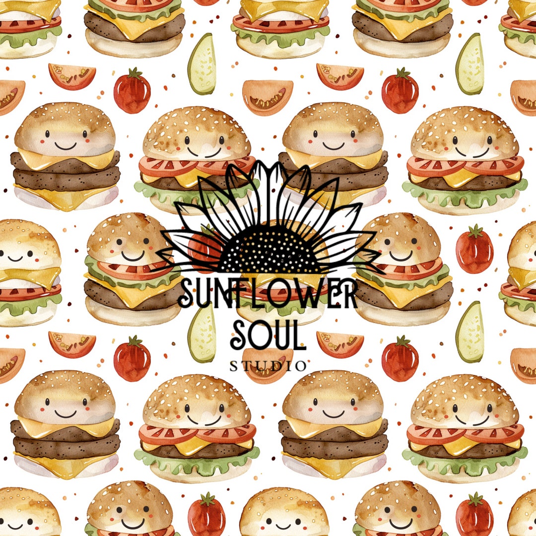 Seamless Pattern Cheerful Hamburgers Repeat File Digital Paper Junk ...