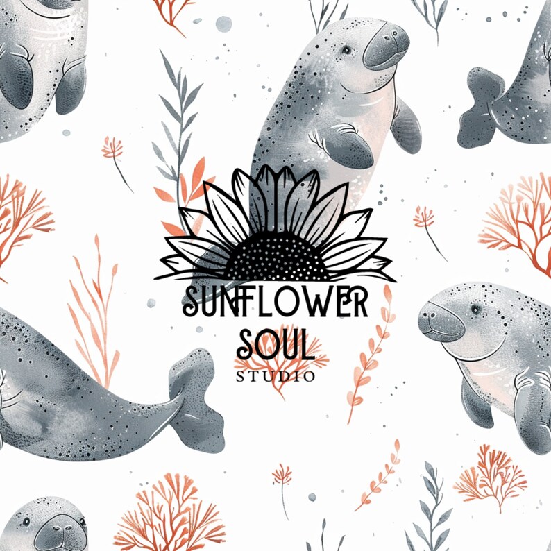 Seamless Repeat Pattern Cute Manatees | Digital Paper Scrapbook ...