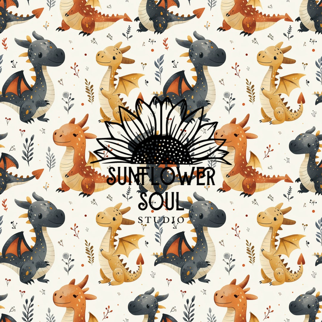 Seamless Repeat Pattern Cute Dragons Digital Paper Scrapbook Children ...