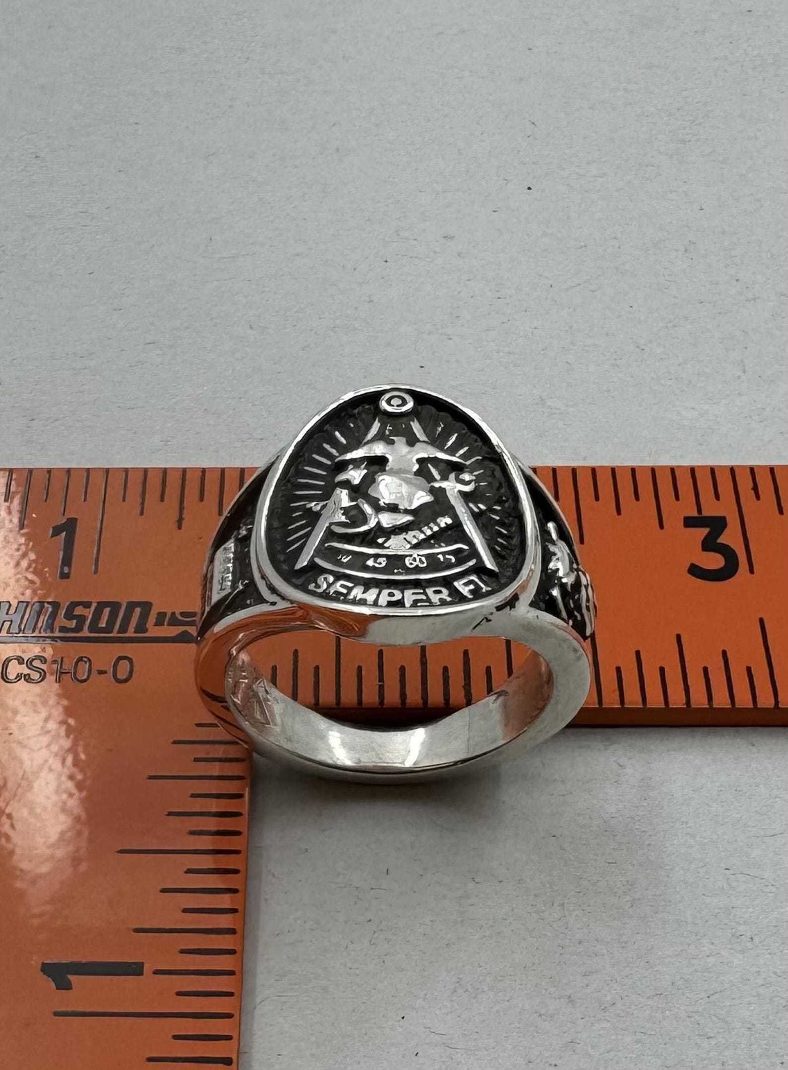 Masonic Marine Past Master Sterling Ring With Tun Tavern and Devil Dog ...