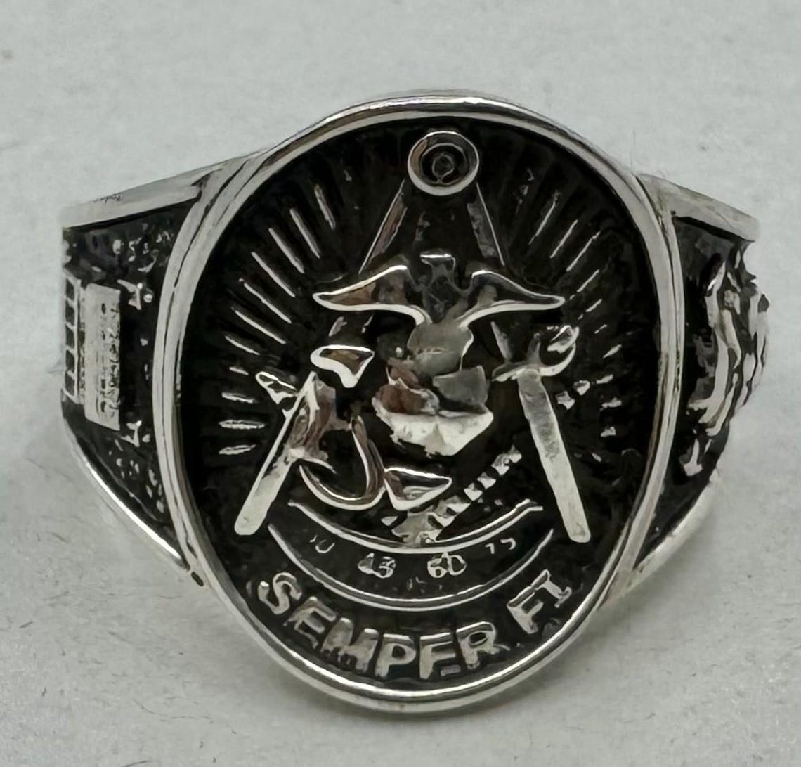Masonic Marine Past Master Sterling Ring With Tun Tavern and Devil Dog ...