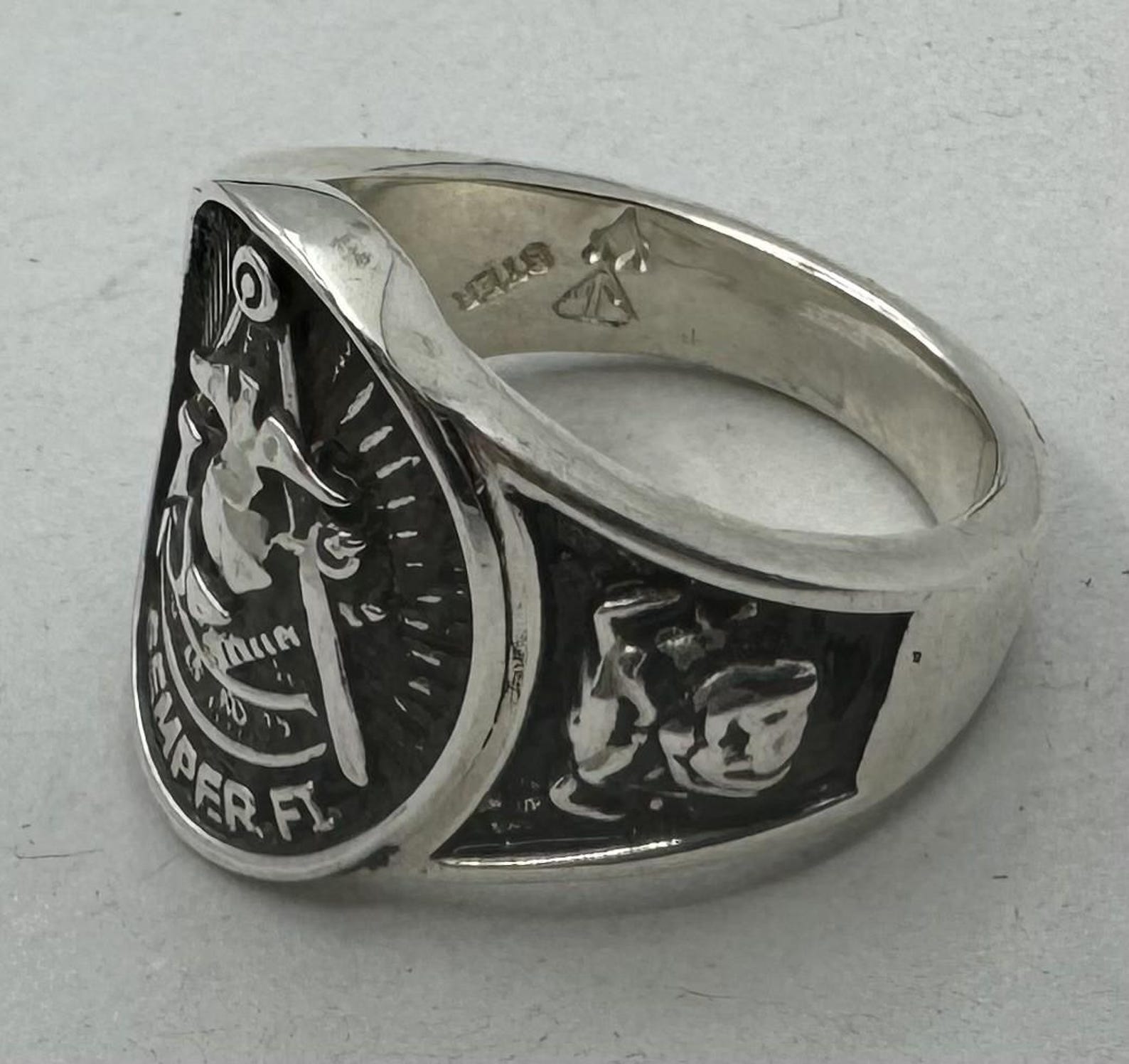 Masonic Marine Past Master Sterling Ring With Tun Tavern and Devil Dog ...