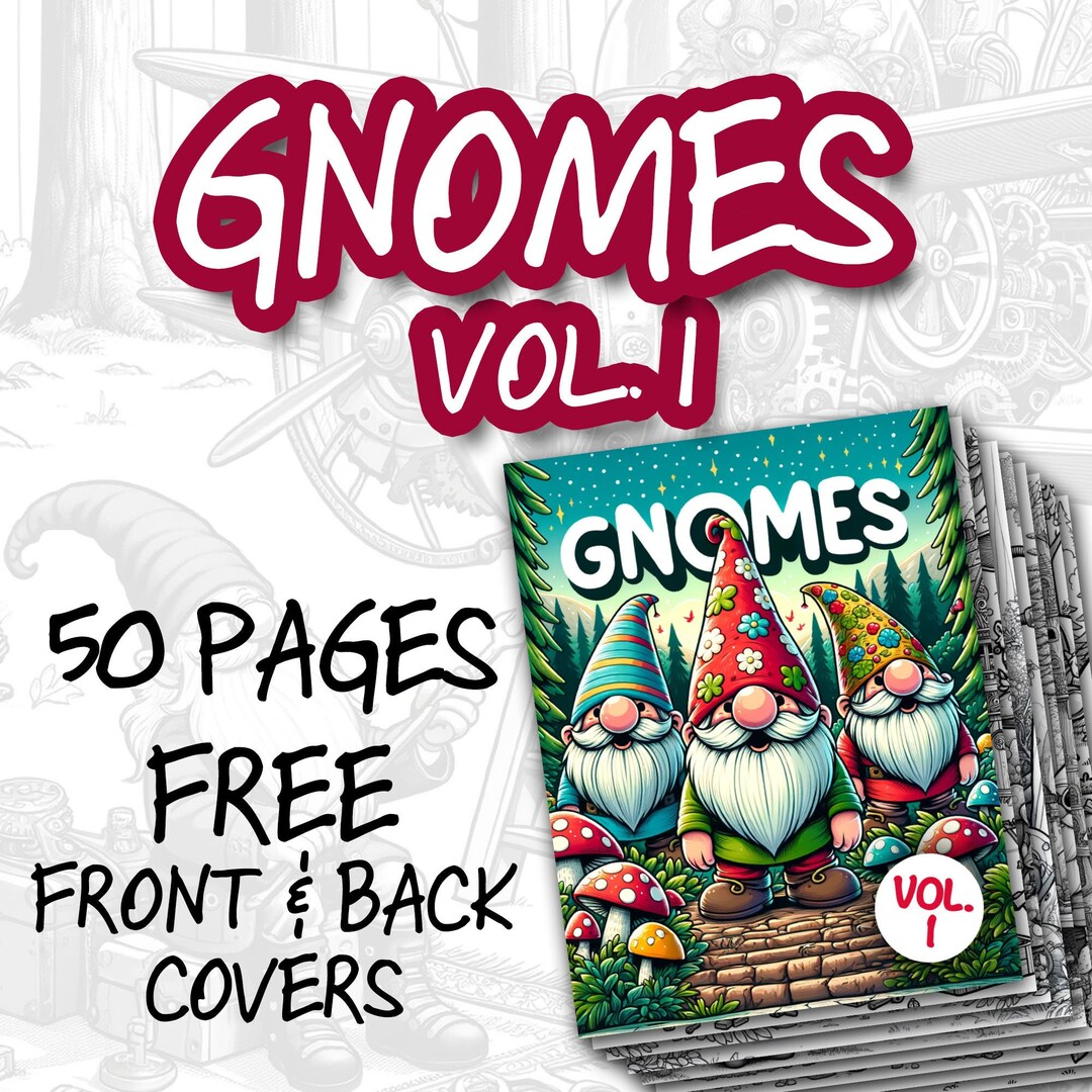 Gnomes Coloring Book, 50 Gnomes Fantasy Coloring Pages, Steampunk ...