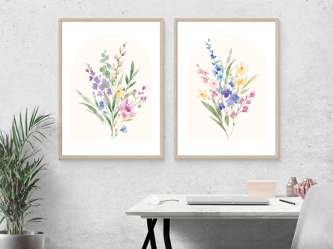 Pastel Wildflowers Watercolor Floral Prints Floral Artwork Set of 2 ...
